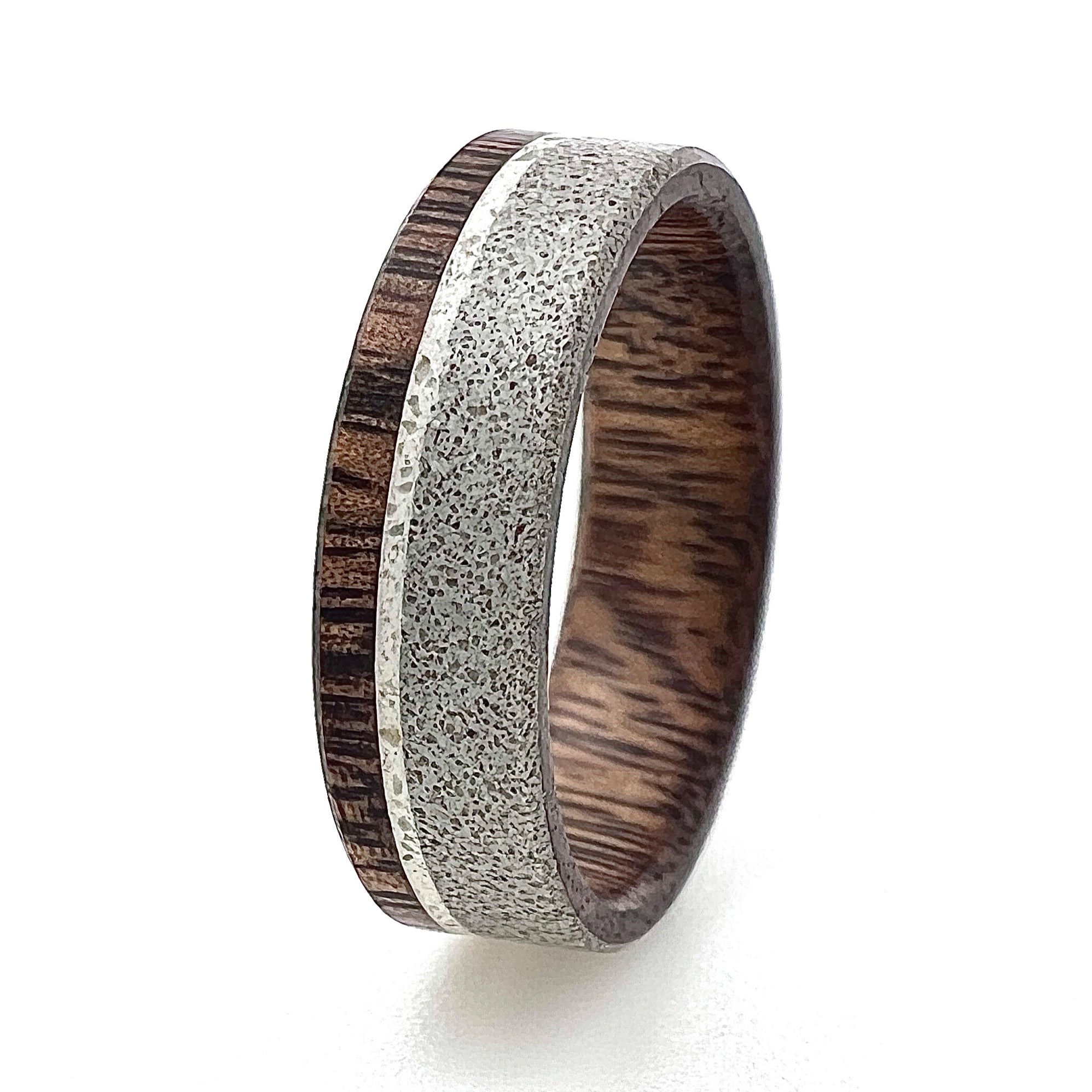 Men's Wooden Wedding Ring with Concrete & Marble