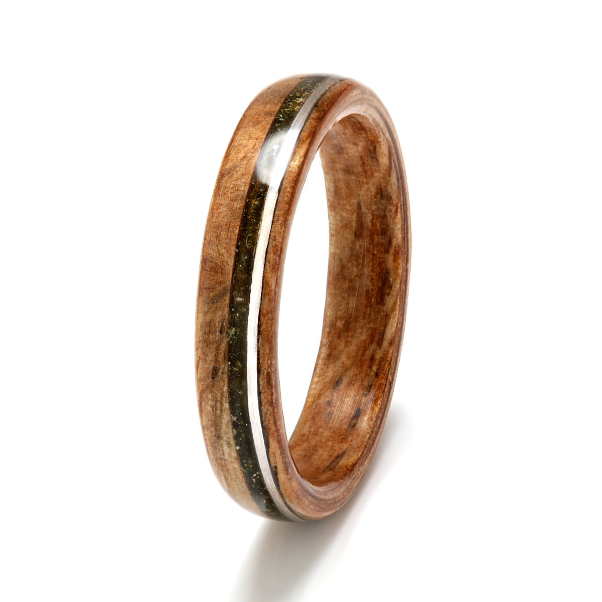 Eco Wood Rings - Oak Wood Ring 4mm with Moss & Silver