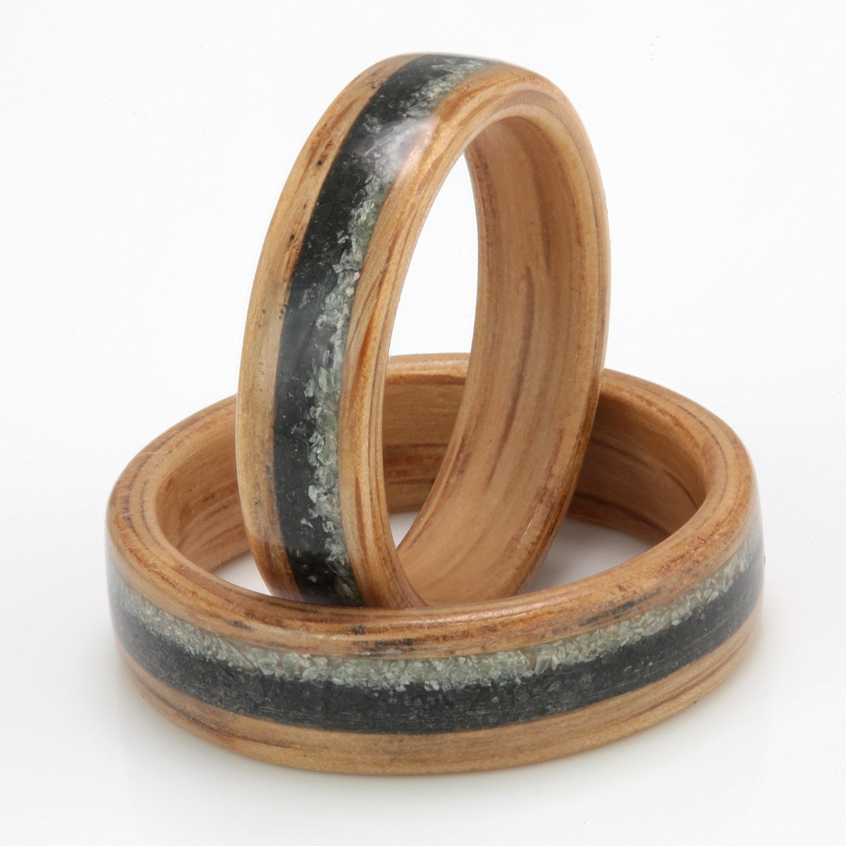 Eco Wood Rings - Oak Wood Rings with Slate & Pounamu