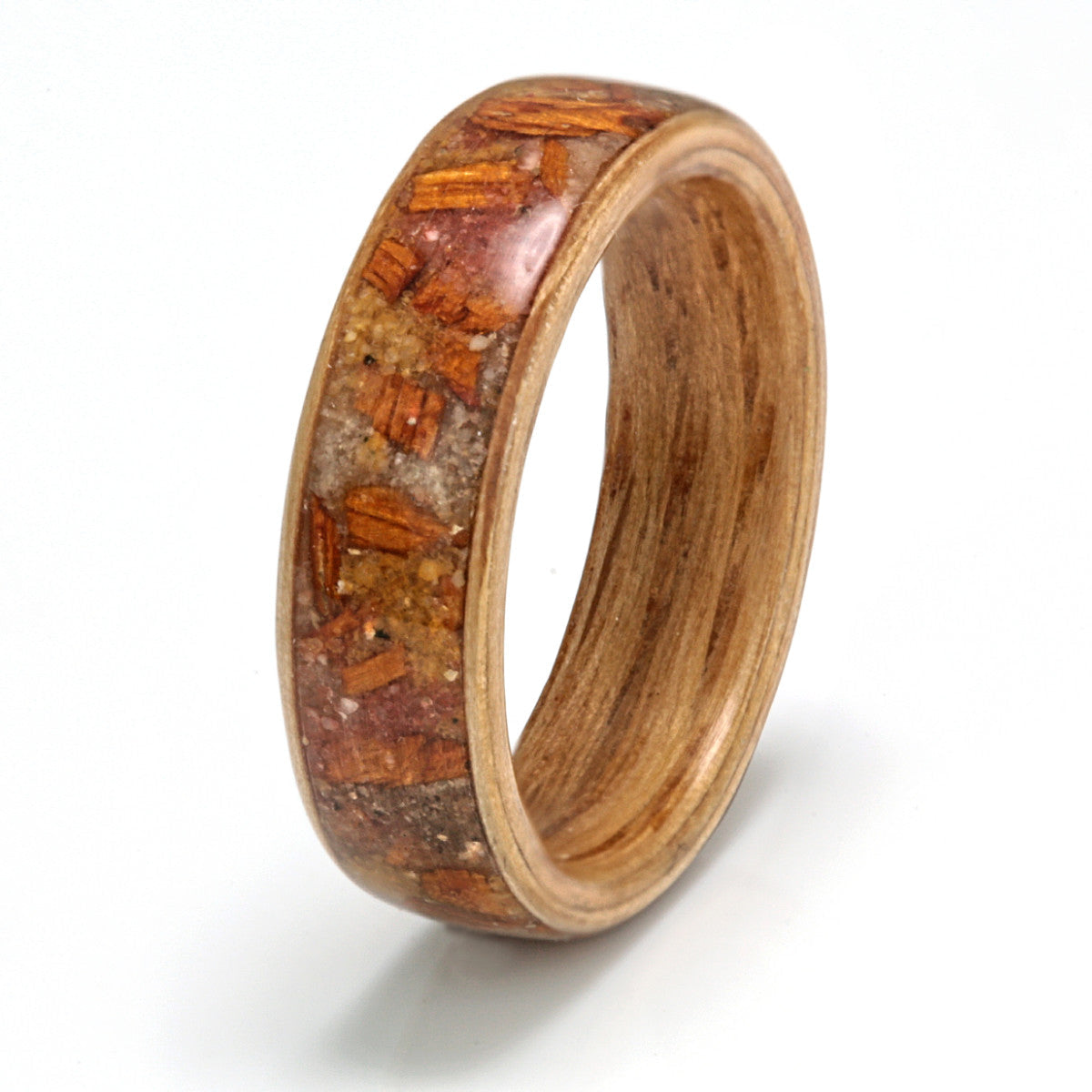 Eco Wood Rings - Oak Wood Ring with Wood Pieces & Sand