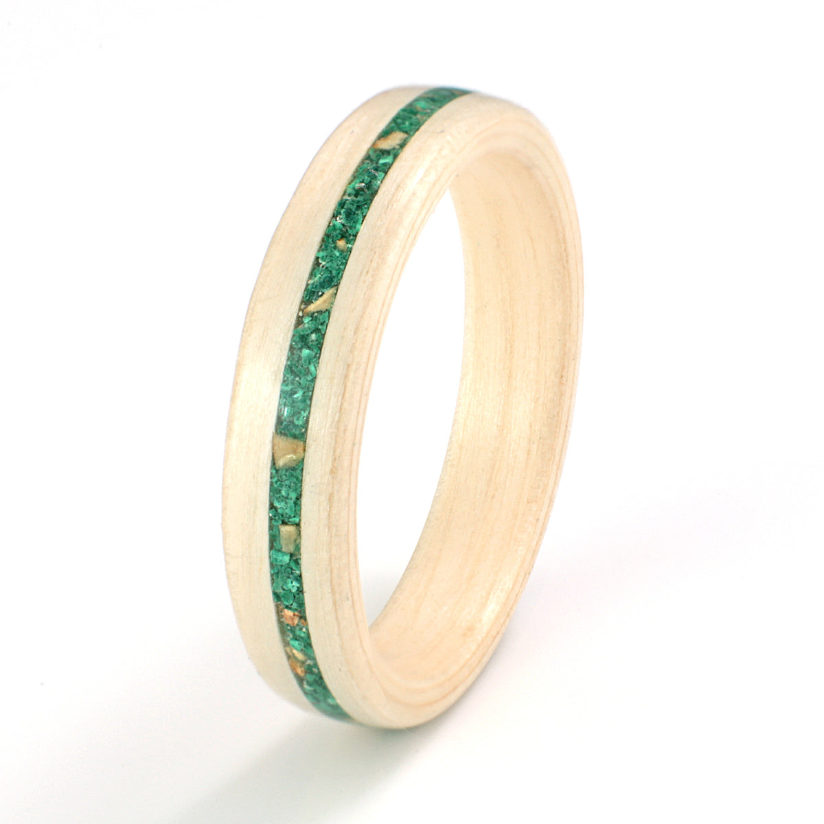 Eco Wood Rings - Willow Wood Ring with Malachite & Walnut Shell